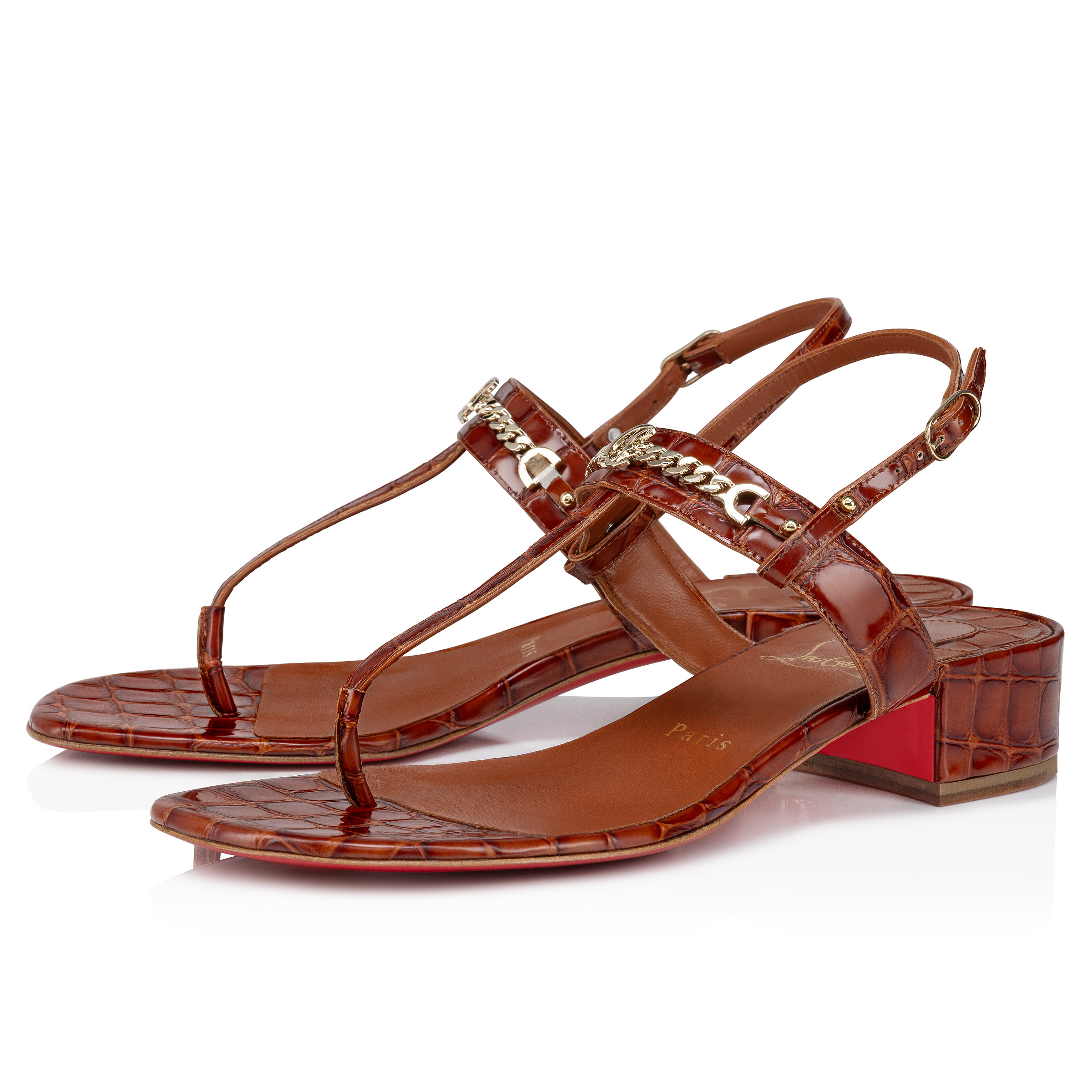 MJ Thong - 25 mm Mules - Alligator embossed calf leather - Acajou ...