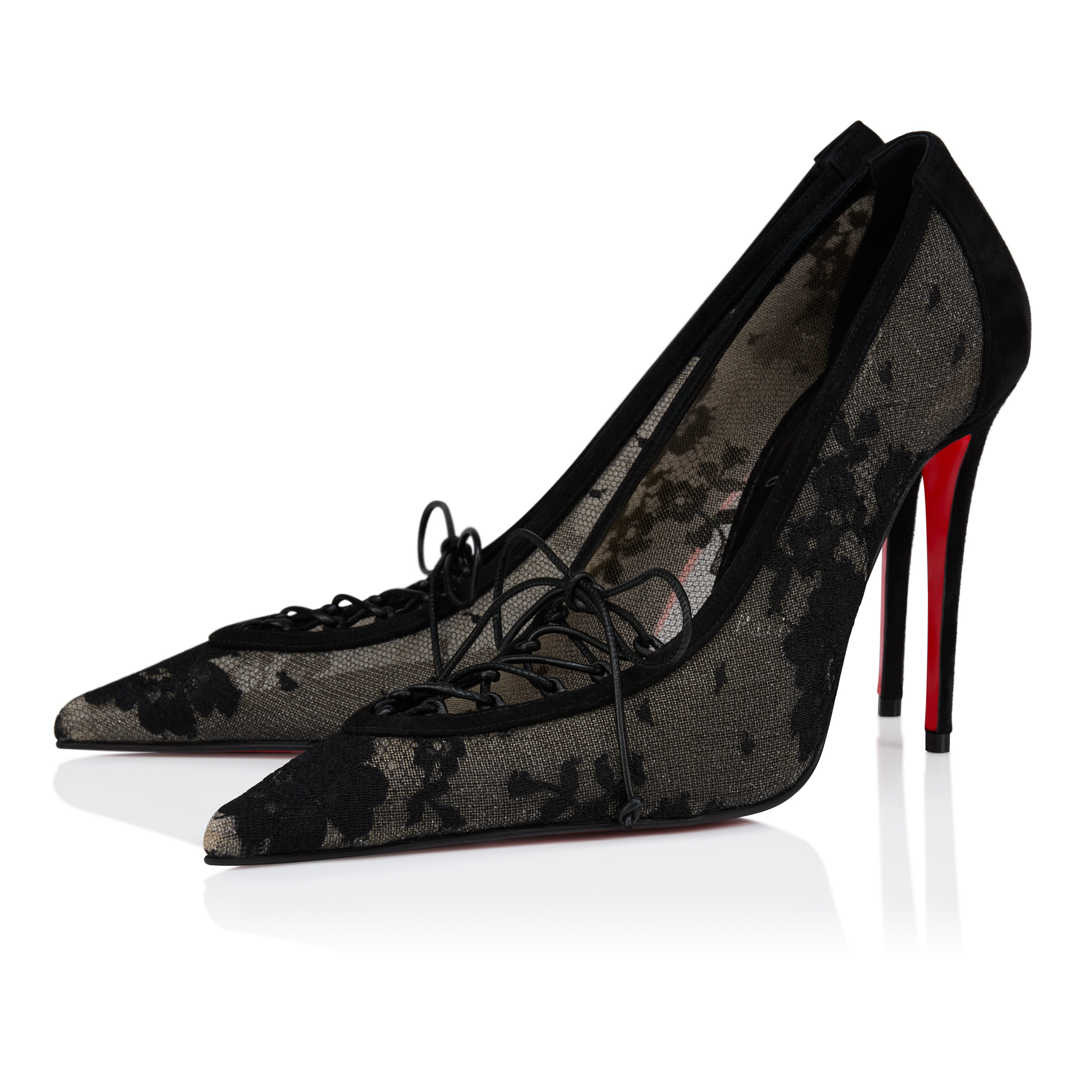 Km Lace - 100 mm Pumps - Lace, veau velours and kid leather - Black ...