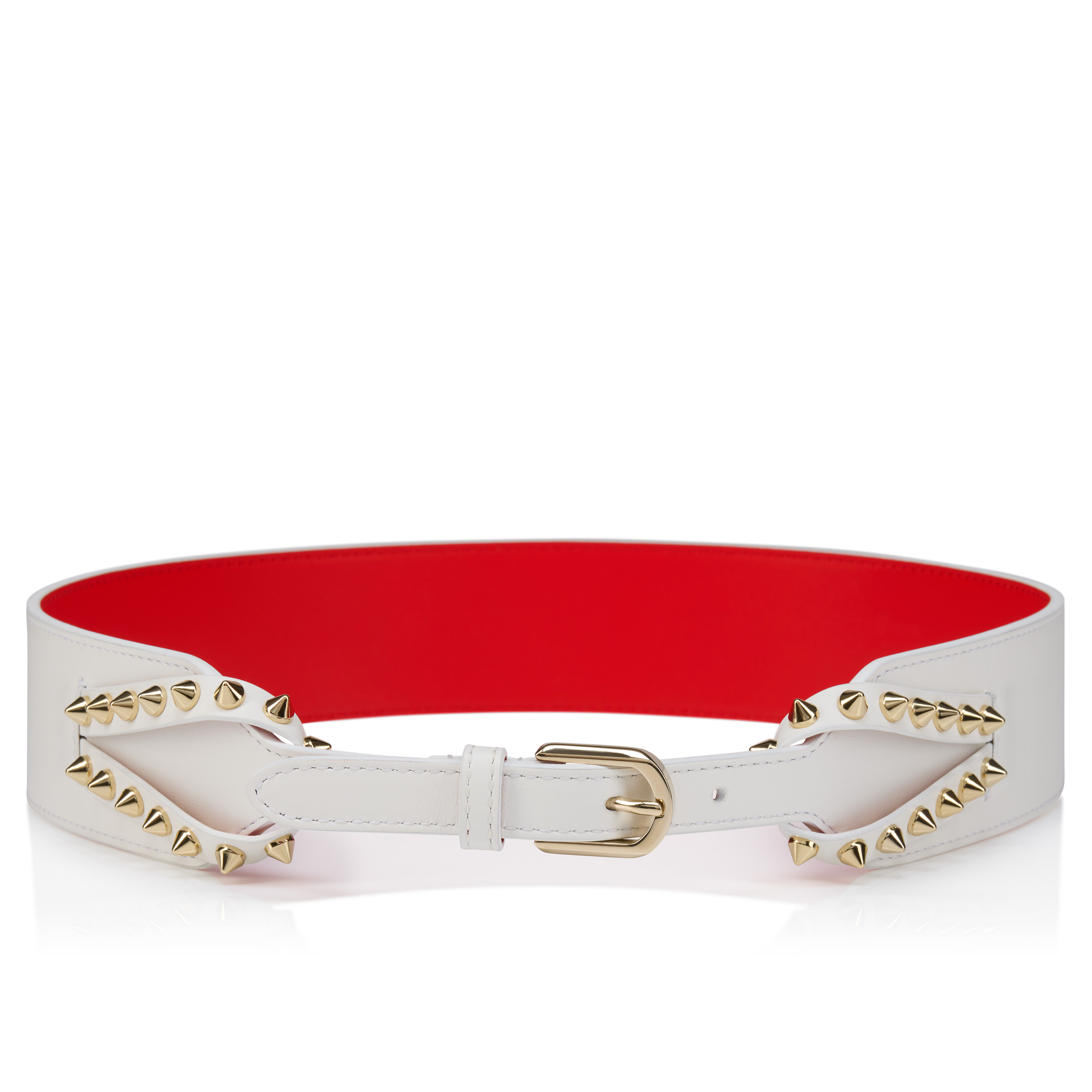 Cabata - Belt - Calf leather and spikes - Bianco - Christian Louboutin ...